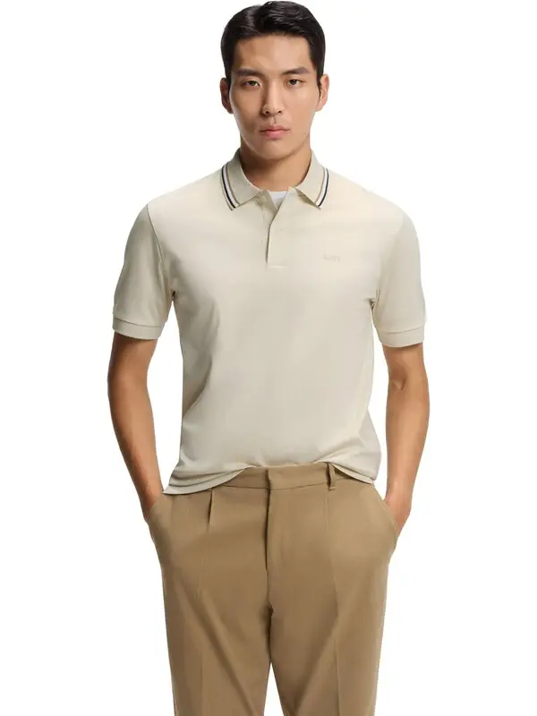 BOSS Striped-collar Slim-fit Polo Shirt In Cotton With Logo - White