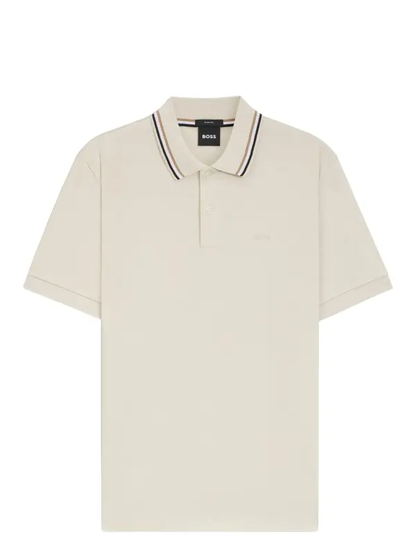BOSS Striped-collar Slim-fit Polo Shirt In Cotton With Logo - White