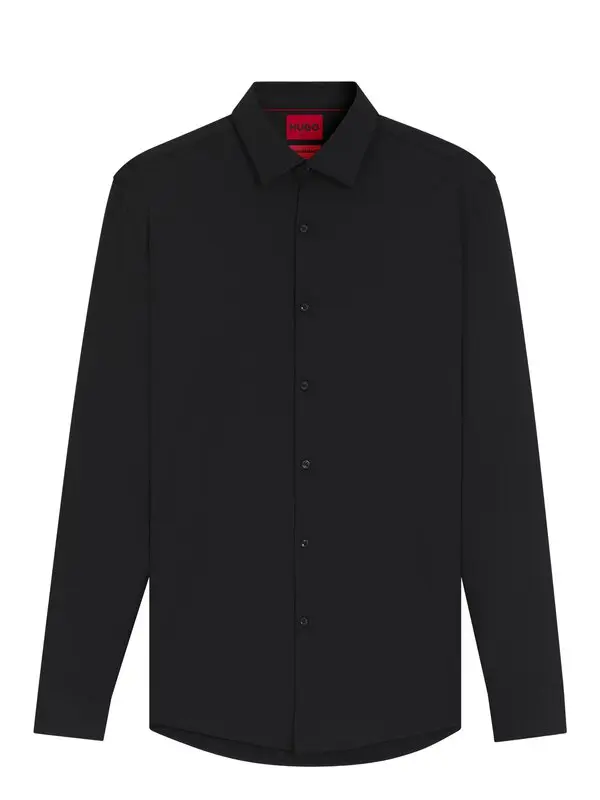 Hugo Slim-fit Shirt In Performance-stretch Jersey - Black