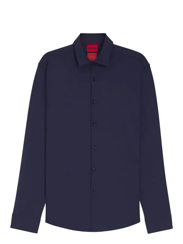 Hugo Slim-fit Shirt In Performance-stretch Jersey - Dark Blue