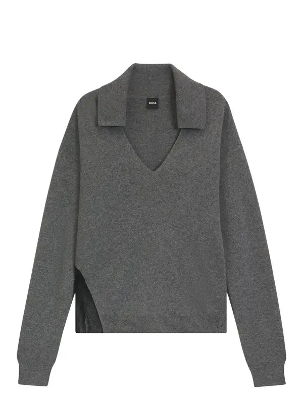 BOSS Wool And Cashmere V-neck Sweater - Dark Grey