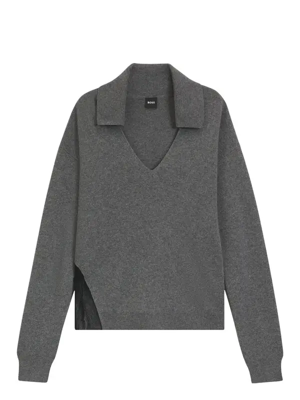 BOSS Wool And Cashmere V-neck Sweater - Dark Grey