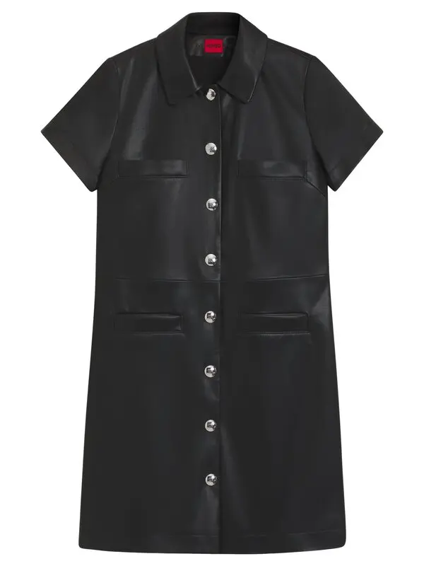 Hugo Shirt Dress In Faux Leather - Black