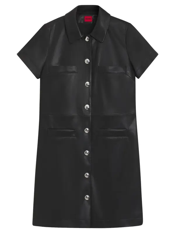 Hugo Shirt Dress In Faux Leather - Black
