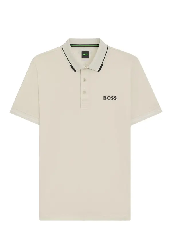 BOSS Contrast-logo Polo Shirt In A Slim Fit - Light Beige