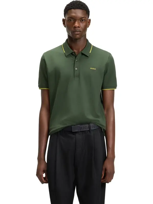 Hugo Stretch-cotton Slim-fit Polo Shirt With Printed Logo - Dark Green