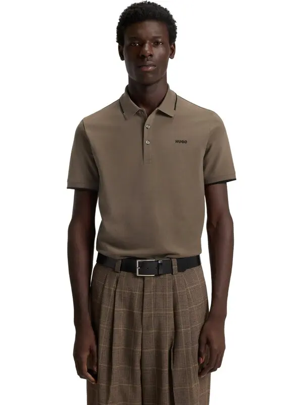 Hugo Stretch-cotton Slim-fit Polo Shirt With Printed Logo - Light Brown