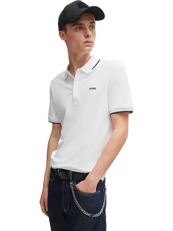 Hugo Stretch-cotton Slim-fit Polo Shirt With Printed Logo - White