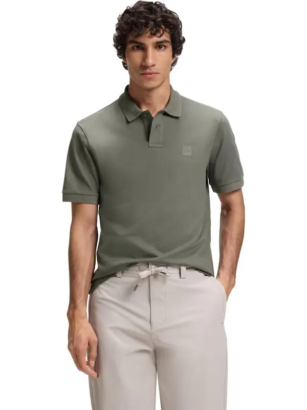 BOSS Stretch-cotton Slim-fit Polo Shirt With Logo Patch - Beige
