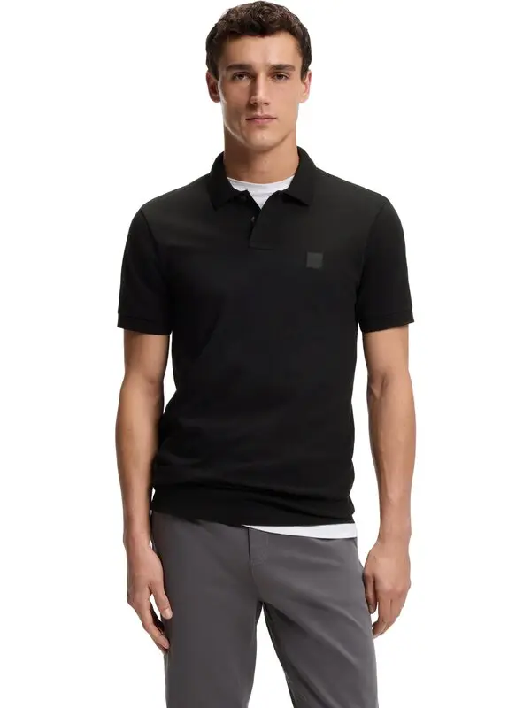 BOSS Stretch-cotton Slim-fit Polo Shirt With Logo Patch - Black