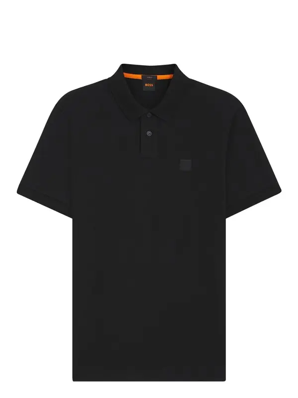 BOSS Stretch-cotton Slim-fit Polo Shirt With Logo Patch - Black