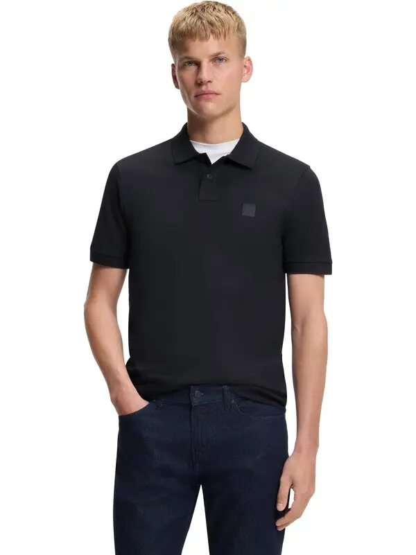 BOSS Stretch-cotton Slim-fit Polo Shirt With Logo Patch - Dark Blue