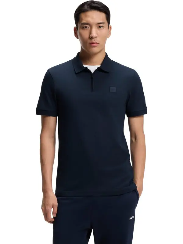 BOSS Stretch-cotton Slim-fit Polo Shirt With Logo Patch - Light Blue