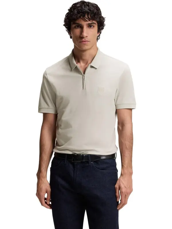 BOSS Stretch-cotton Slim-fit Polo Shirt With Logo Patch - Light Grey