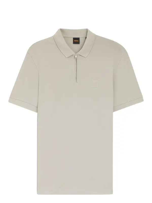 BOSS Stretch-cotton Slim-fit Polo Shirt With Logo Patch - Light Grey