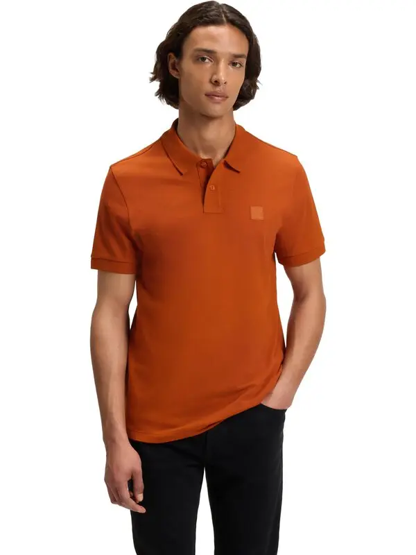 BOSS Stretch-cotton Slim-fit Polo Shirt With Logo Patch - Light Orange
