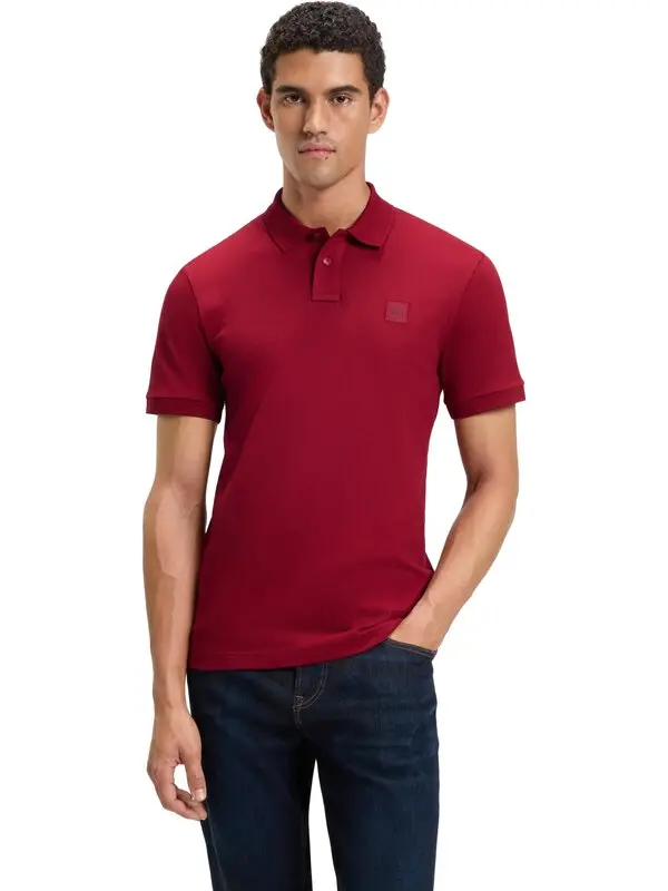 BOSS Stretch-cotton Slim-fit Polo Shirt With Logo Patch - Red
