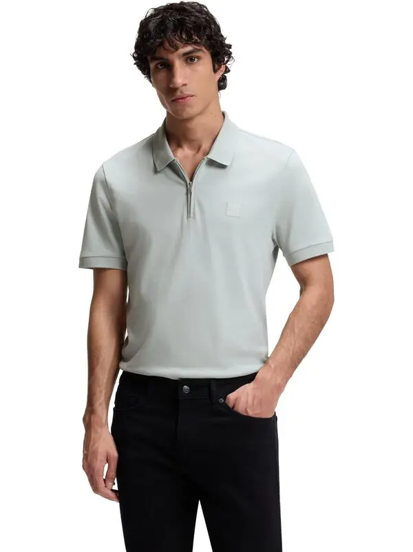 BOSS Stretch-cotton Slim-fit Polo Shirt With Logo Patch - Silver