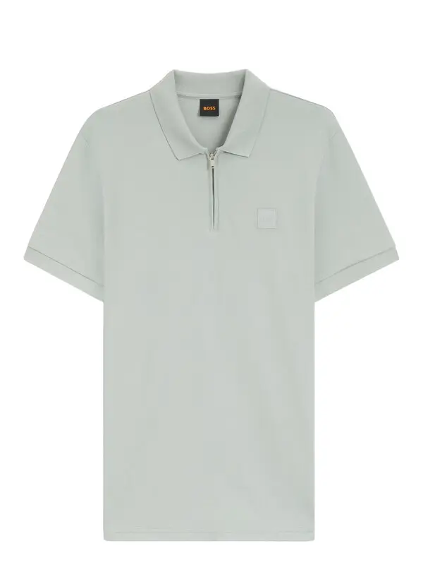BOSS Stretch-cotton Slim-fit Polo Shirt With Logo Patch - Silver