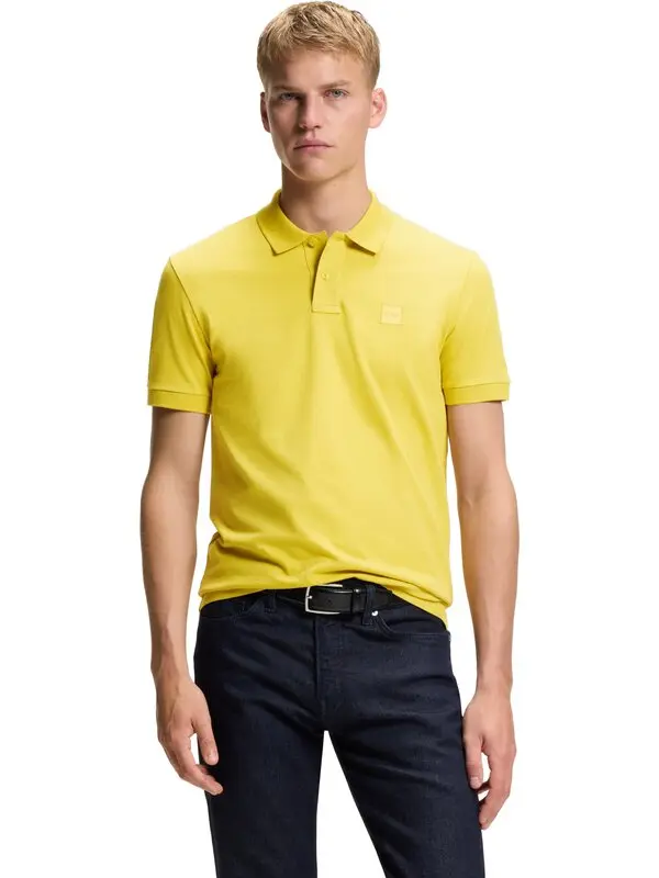 BOSS Stretch-cotton Slim-fit Polo Shirt With Logo Patch - Yellow