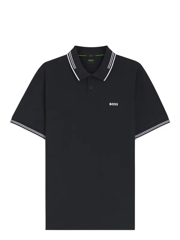 BOSS Stretch-cotton Slim-fit Polo Shirt With Branding And Stripes - Dark Blue