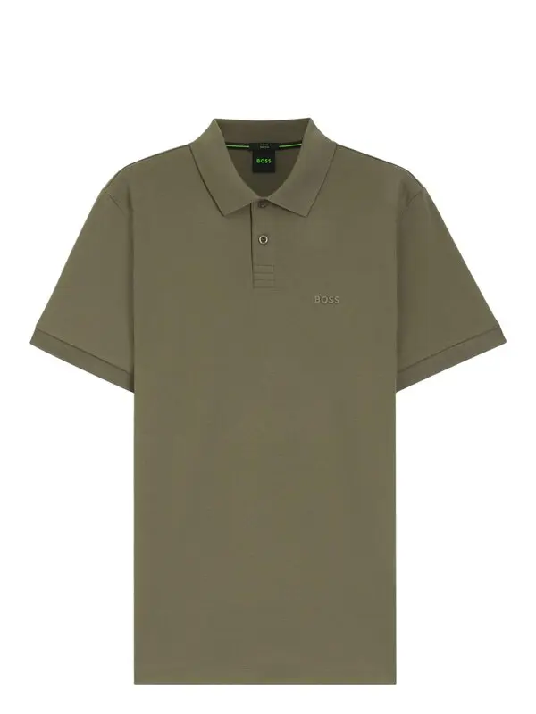 BOSS Stretch-cotton Slim-fit Polo Shirt With Branding And Stripes - Khaki