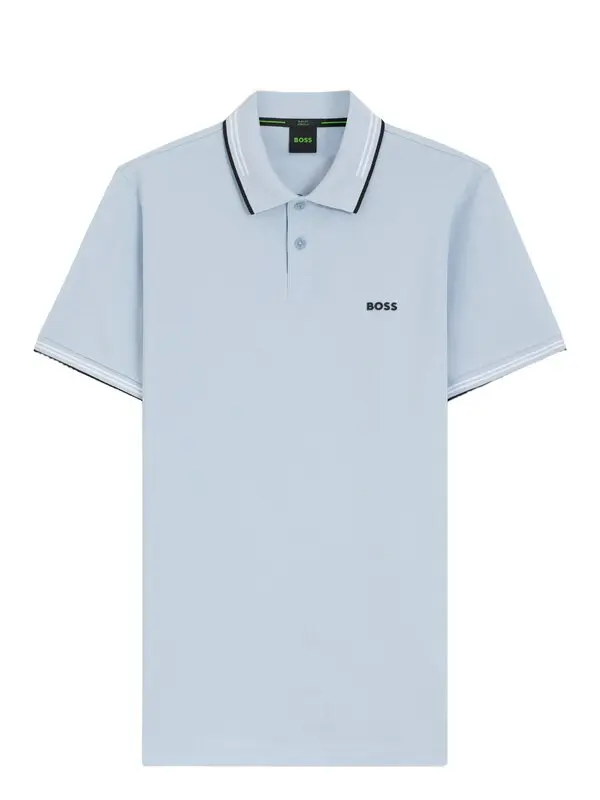 BOSS Stretch-cotton Slim-fit Polo Shirt With Branding And Stripes - Light Blue