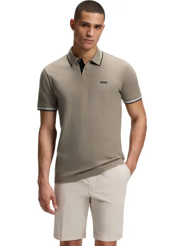 BOSS Stretch-cotton Slim-fit Polo Shirt With Branding And Stripes - Light Green