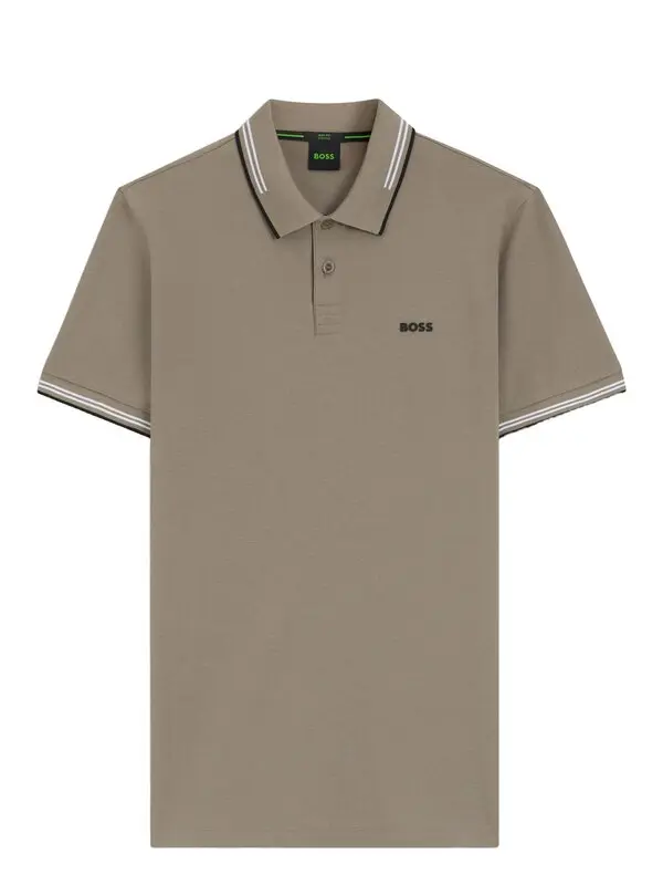 BOSS Stretch-cotton Slim-fit Polo Shirt With Branding And Stripes - Light Green