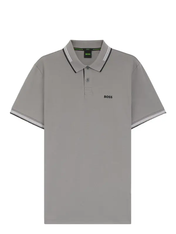 BOSS Stretch-cotton Slim-fit Polo Shirt With Branding And Stripes - Light Grey