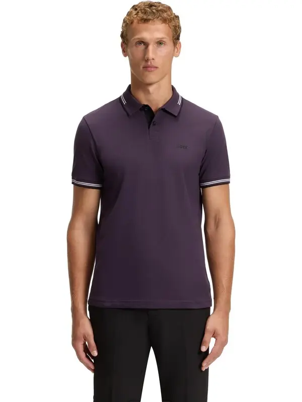 BOSS Stretch-cotton Slim-fit Polo Shirt With Branding And Stripes - Purple