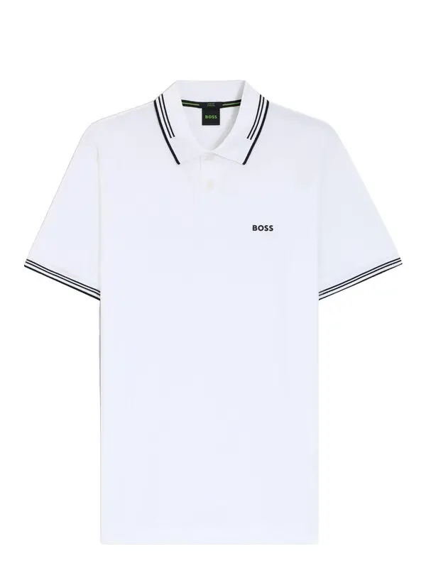 BOSS Stretch-cotton Slim-fit Polo Shirt With Branding And Stripes - White