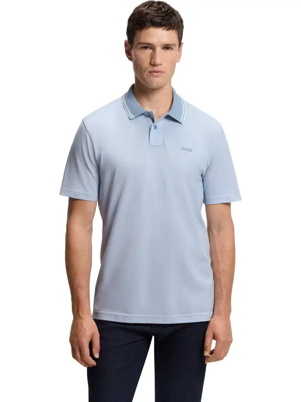 BOSS Logo-print Polo Shirt In Cotton Piqu - Light Blue