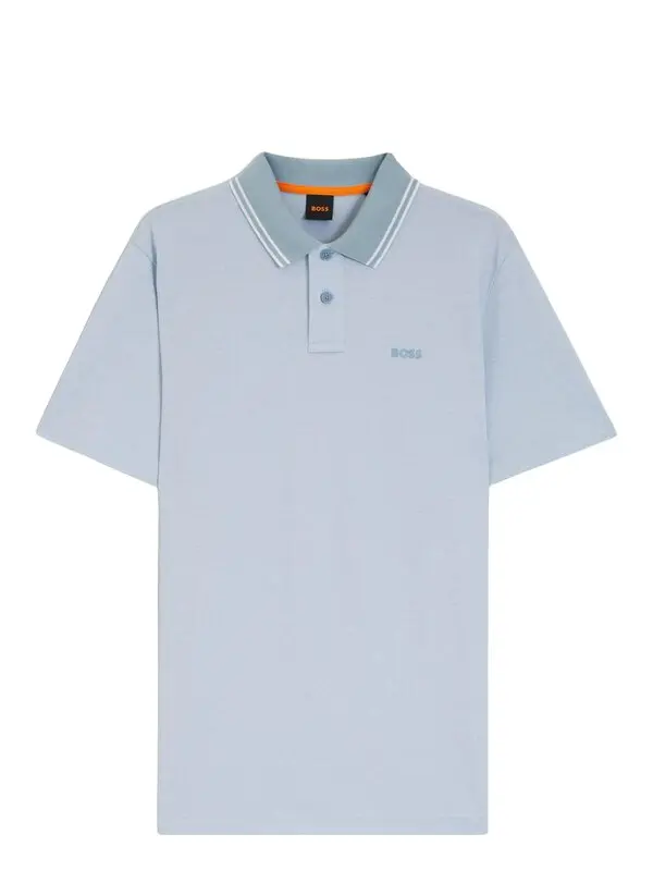 BOSS Logo-print Polo Shirt In Cotton Piqu - Light Blue