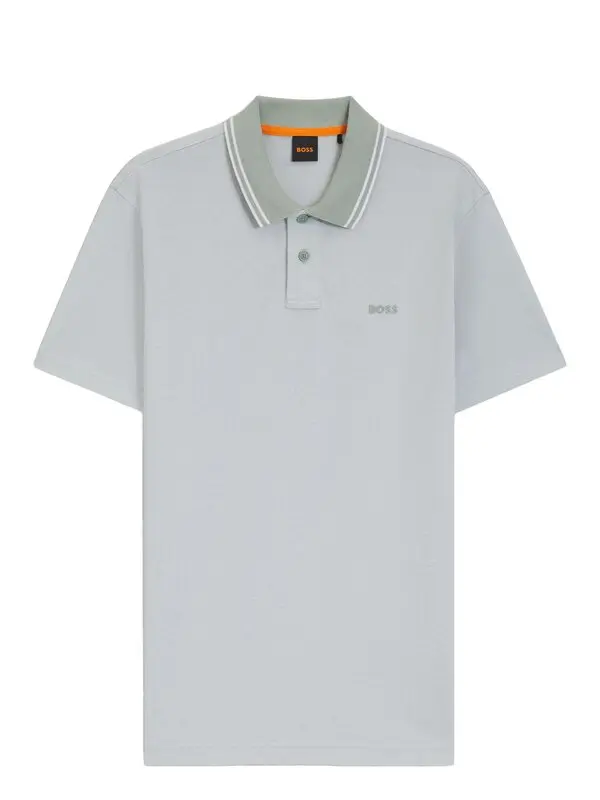BOSS Logo-print Polo Shirt In Cotton Piqu - Light Green
