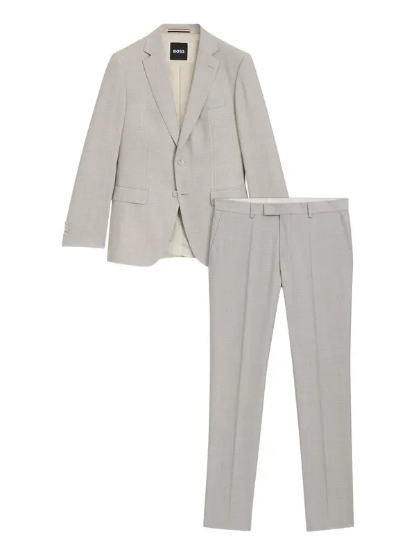 BOSS Micro-patterned Slim-fit Suit In Virgin Wool And Silk - White