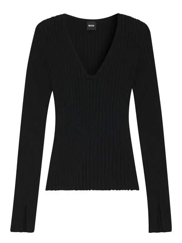BOSS Knitted Top With Two-tone Pattern - Black