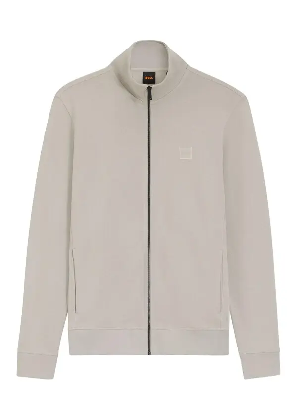 BOSS Cotton-terry Jacket With Logo Patch - Light Grey