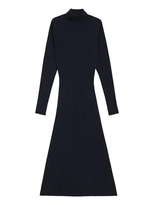 BOSS Virgin Wool Rollneck Sweater Dress - Dark Blue
