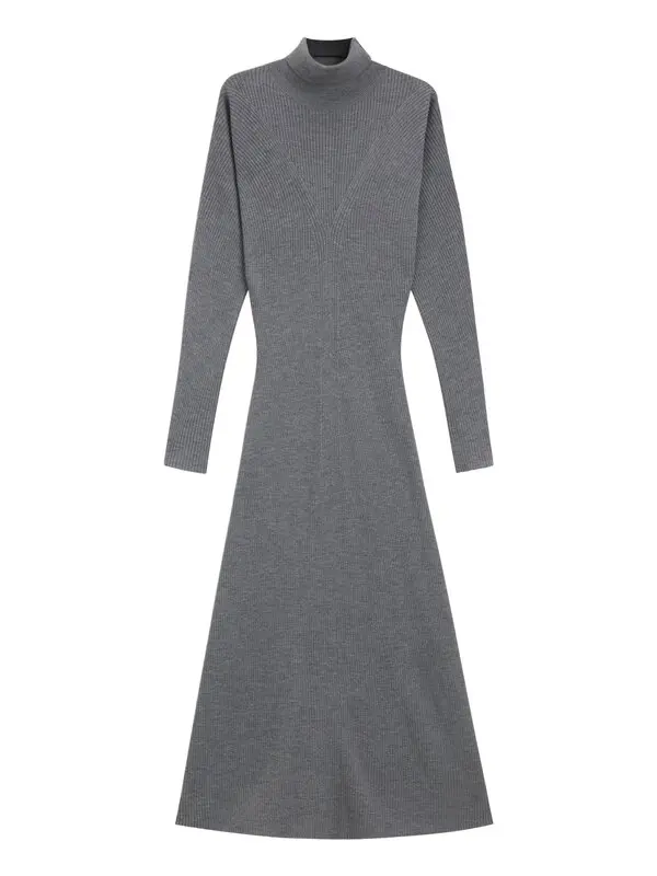 BOSS Virgin Wool Rollneck Sweater Dress - Light Grey