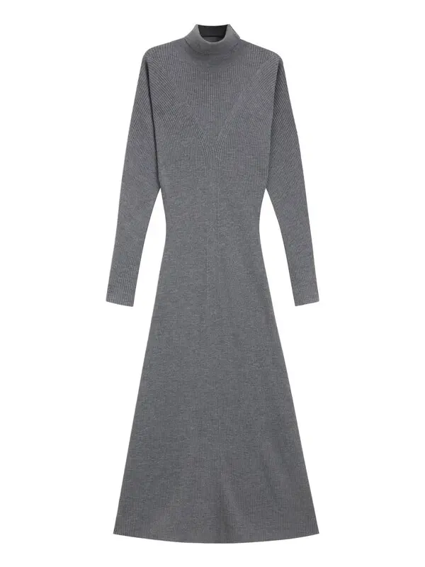 BOSS Virgin Wool Rollneck Sweater Dress - Light Grey
