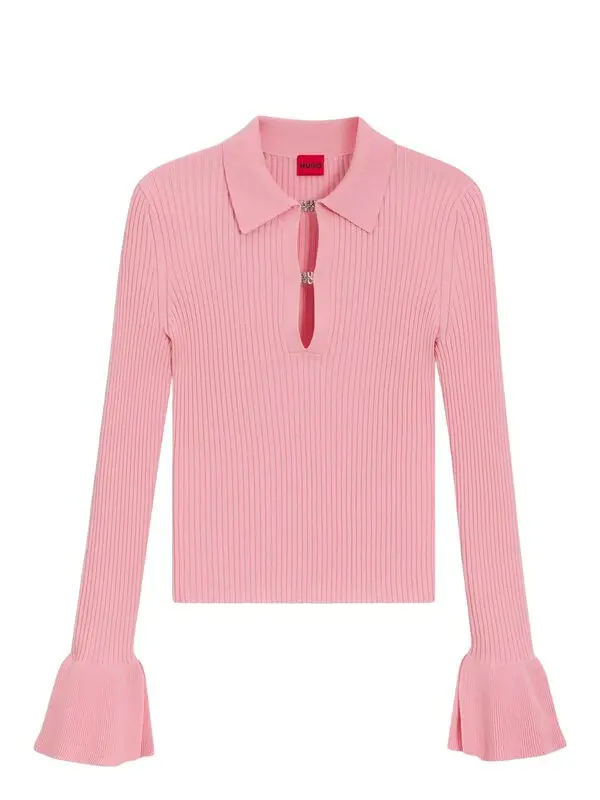 Hugo Knit Polo With Logo Detail - Pink