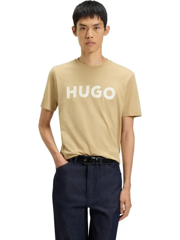 Hugo Logo-print T-shirt In Cotton Jersey - Beige