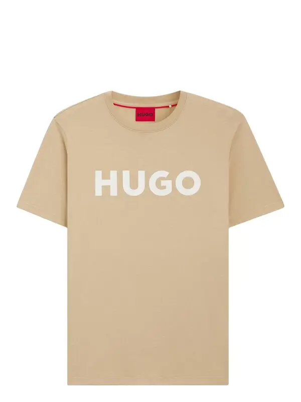 Hugo Relaxed-fit Cotton-jersey T-shirt With Logo Print - Beige