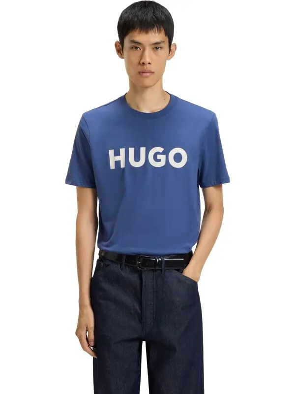 Hugo Logo-print T-shirt In Cotton Jersey - Blue