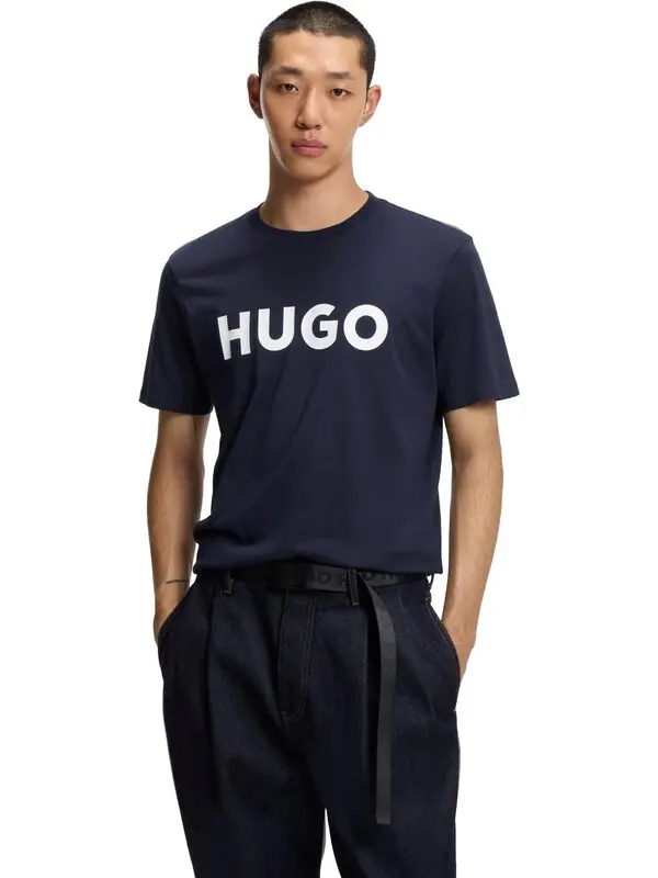 Hugo Logo-print T-shirt In Cotton Jersey - Dark Blue