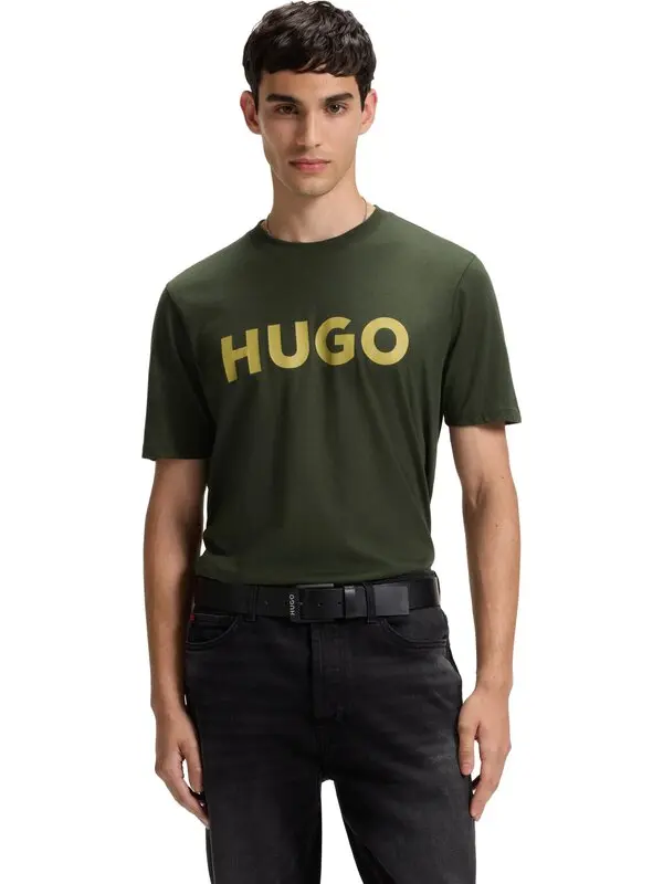 Hugo Logo-print T-shirt In Cotton Jersey - Dark Green