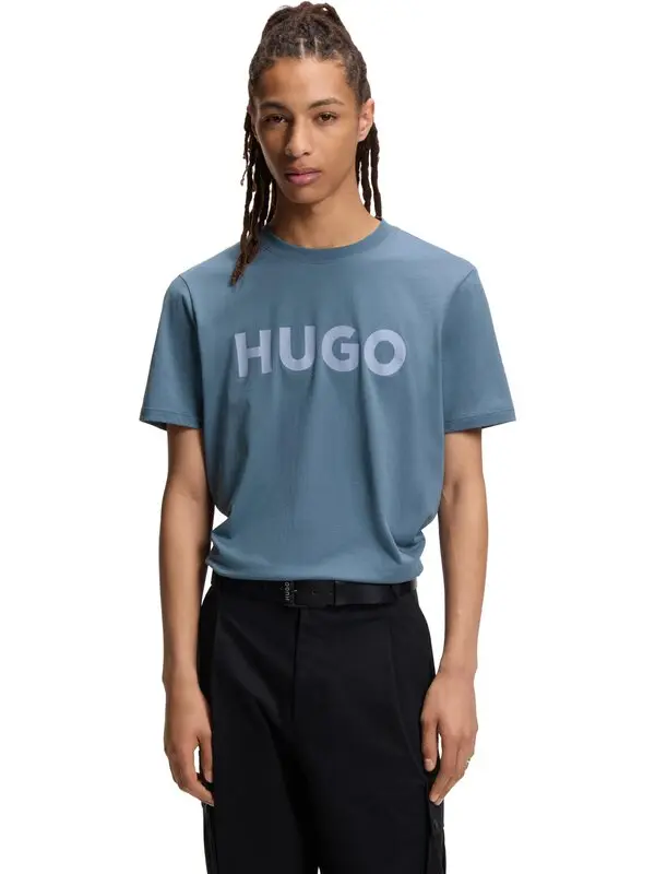 Hugo Logo-print T-shirt In Cotton Jersey - Light Blue