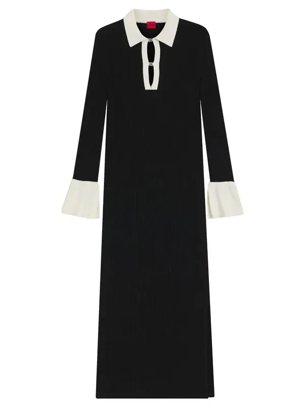 Hugo Knitted Tube Dress With Logo Keyhole Placket - Black