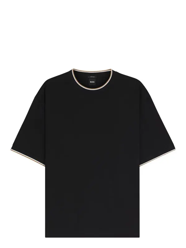 BOSS Striped-cuff T-shirt In Mercerised Cotton - Black